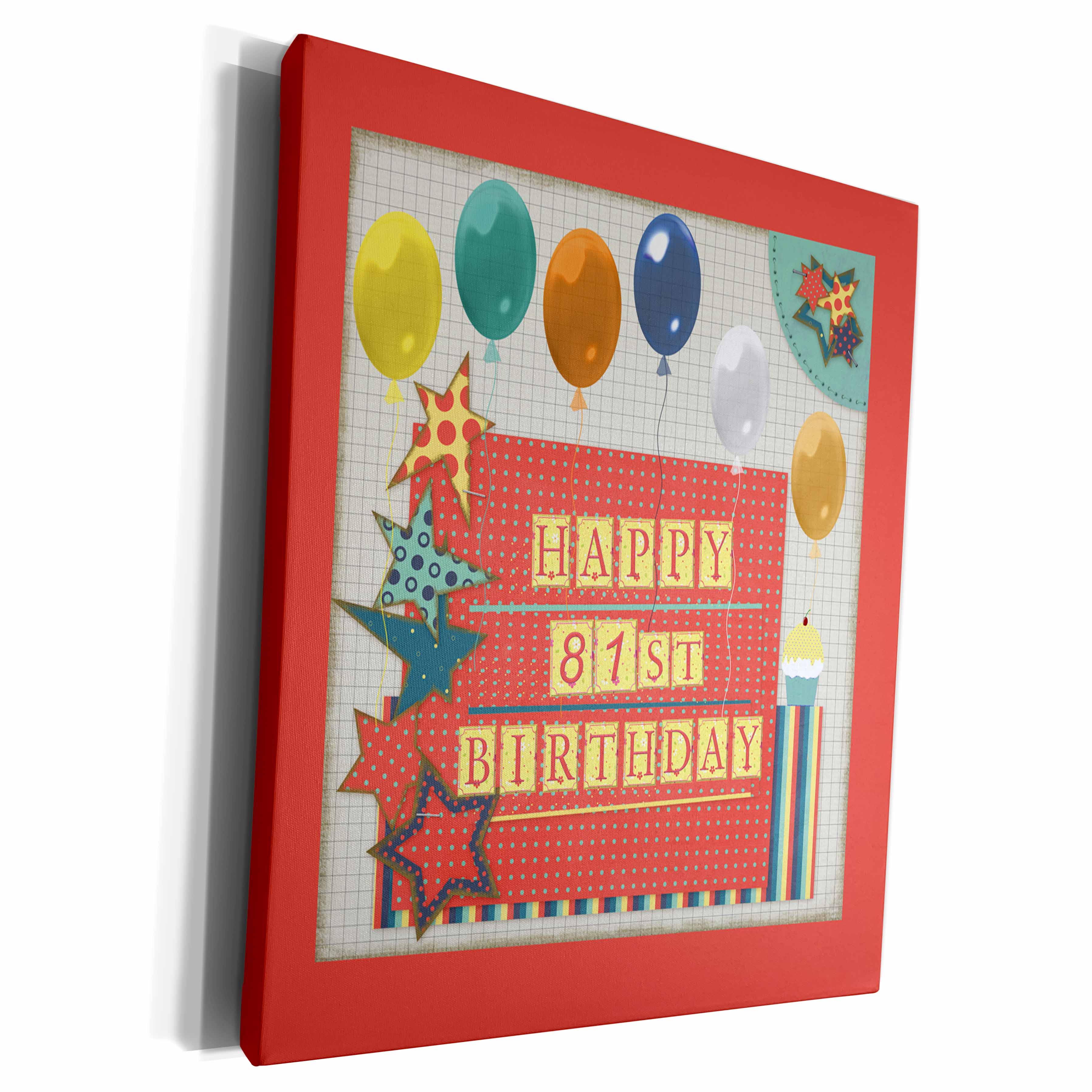 3dRose 81st Birthday, Balloons, Cupcake, Stars, Block... - Museum Grad