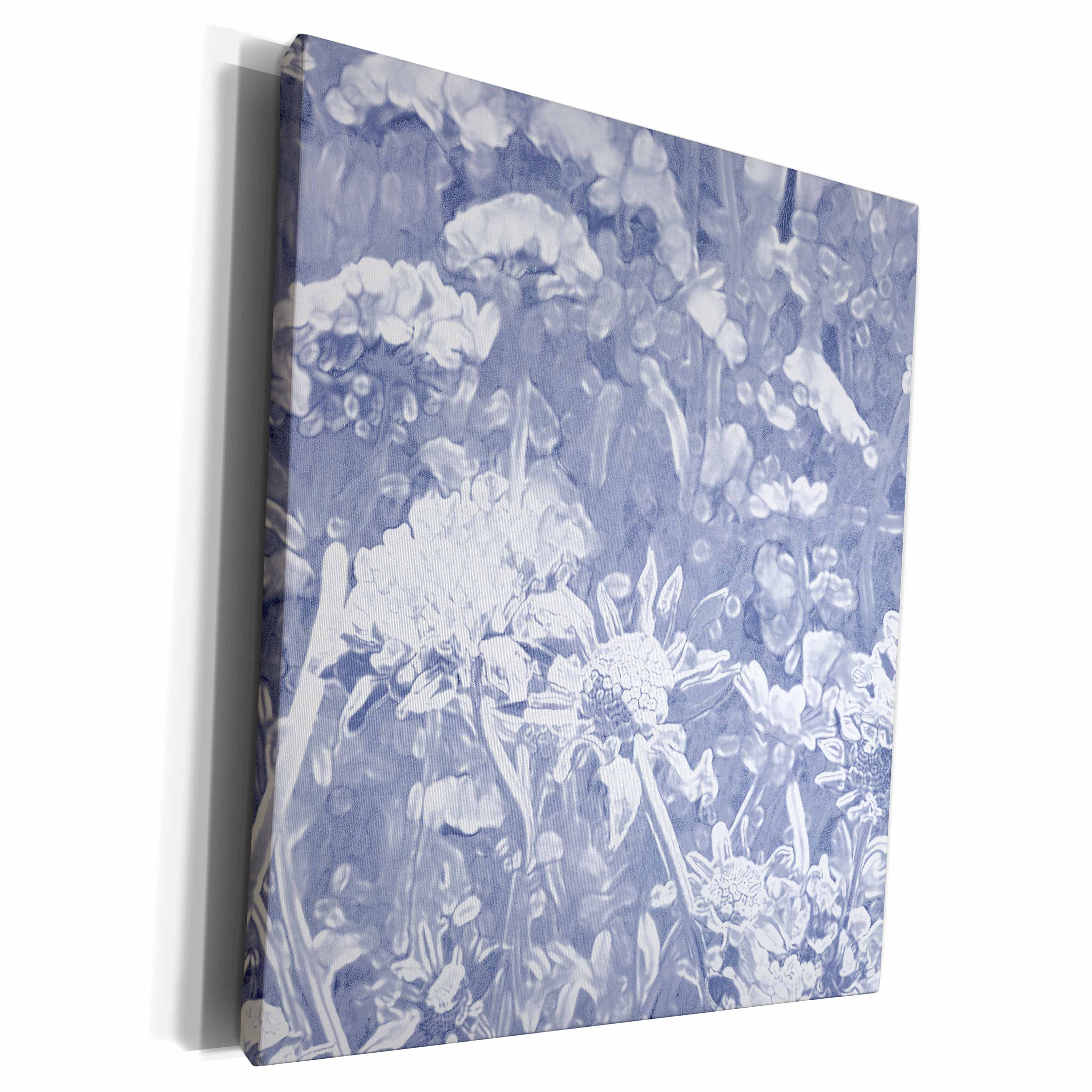 3dRose Denim Blue Floral Expression Art - Museum Grade Canvas Wrap (cw