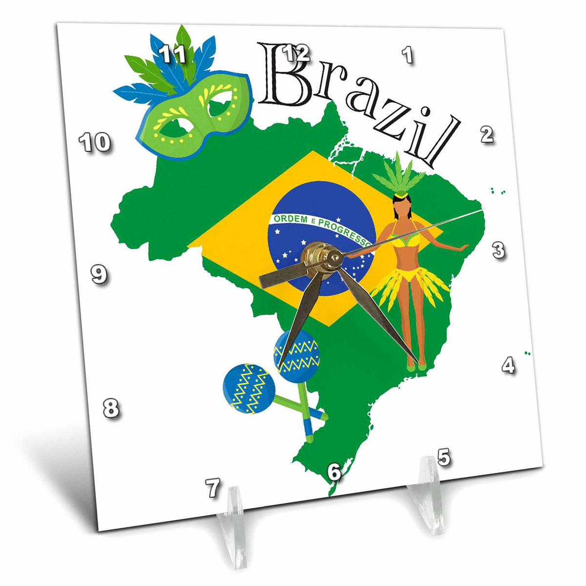 3dRose TNMGraphics Countries - Map of Brazil with Flag and Some Icons