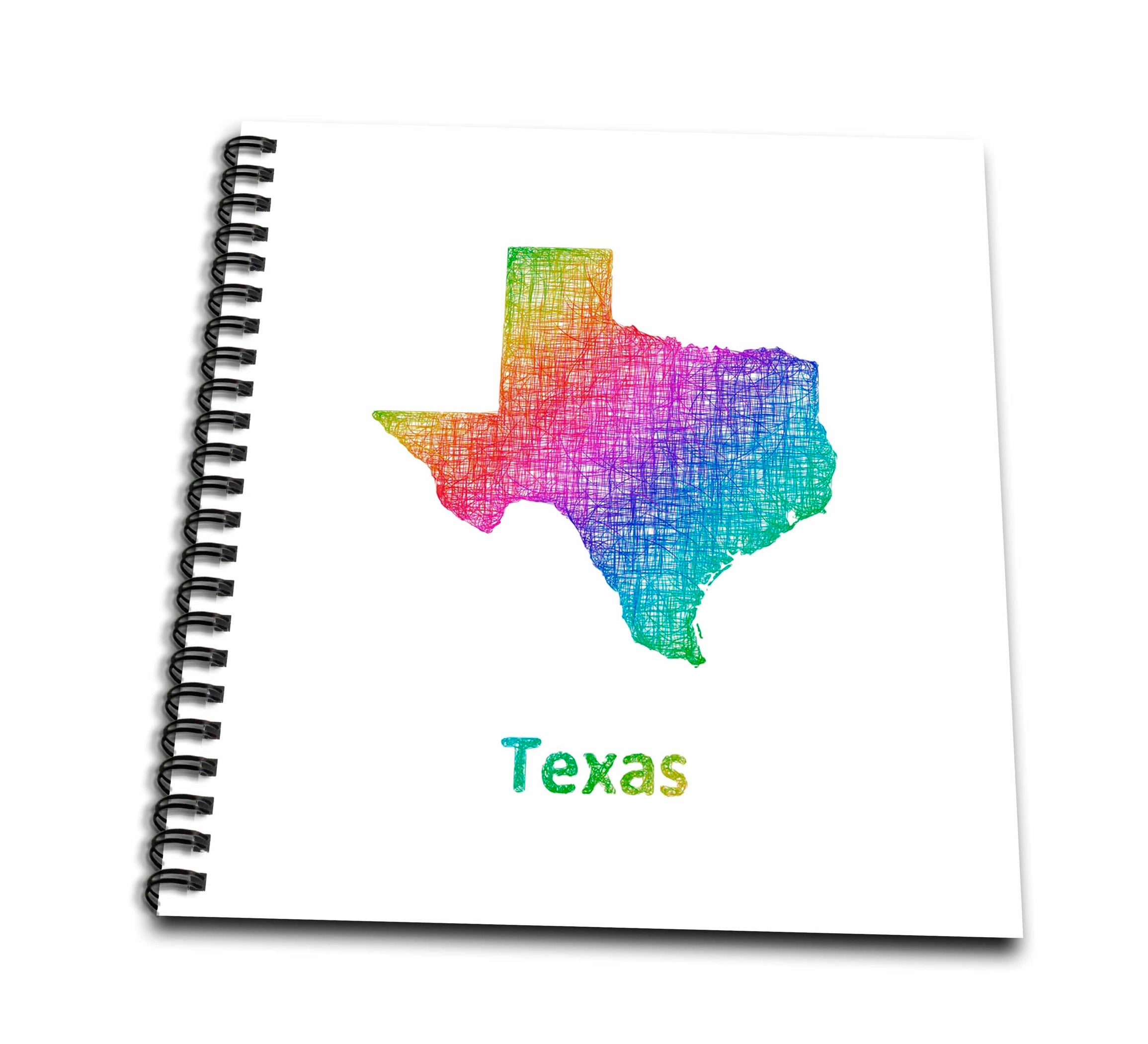 Texas State Map - rainbow sketch design, Drawing Book — 3dRose