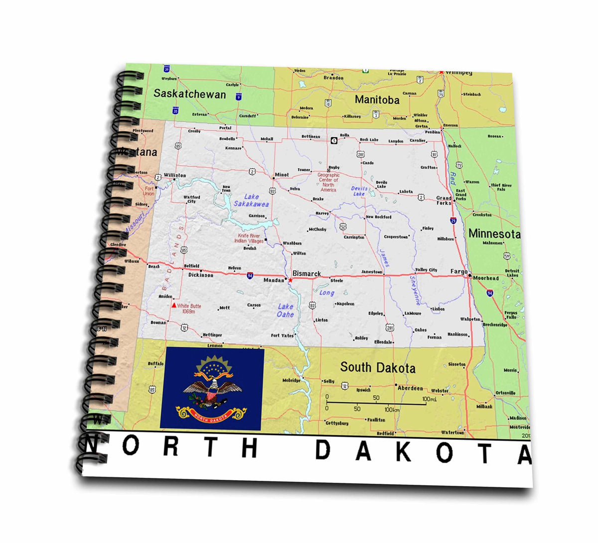 Image of Topographic Map of North Dakota And Flag, Drawing Book — 3dRose