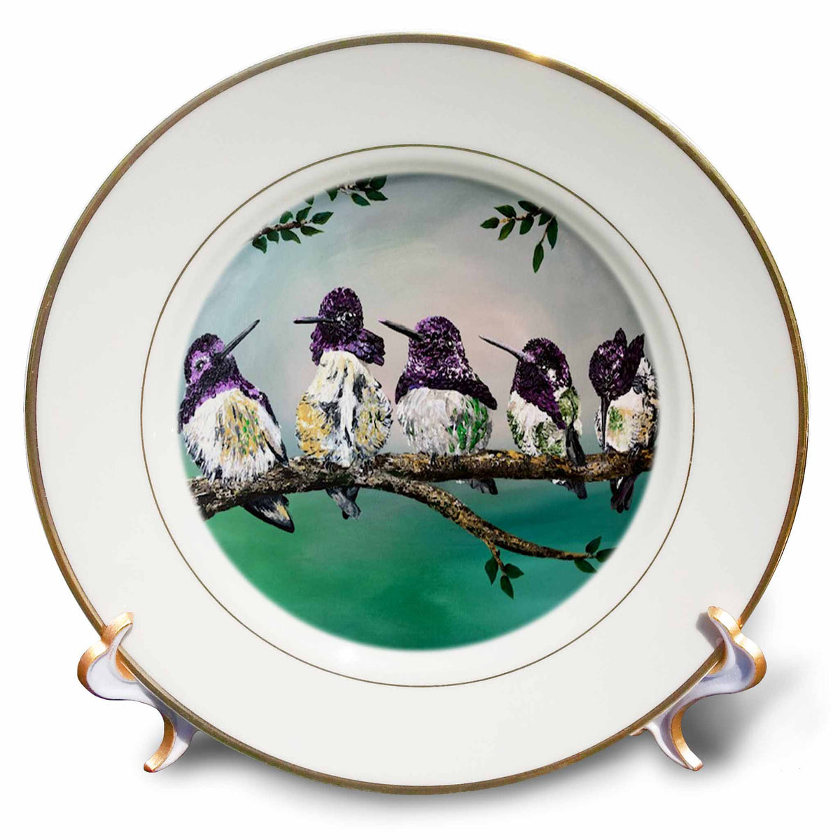 3dRose Art by Mandy Joy - Birds - Image of Five Hummingbirds on a Bran