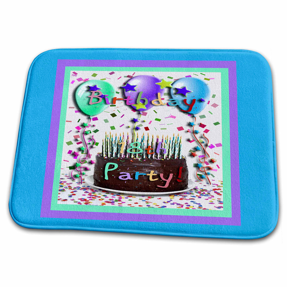 18th Birthday Party Invitation Chocolate Cake , Dish Drying Mat — 3dRose