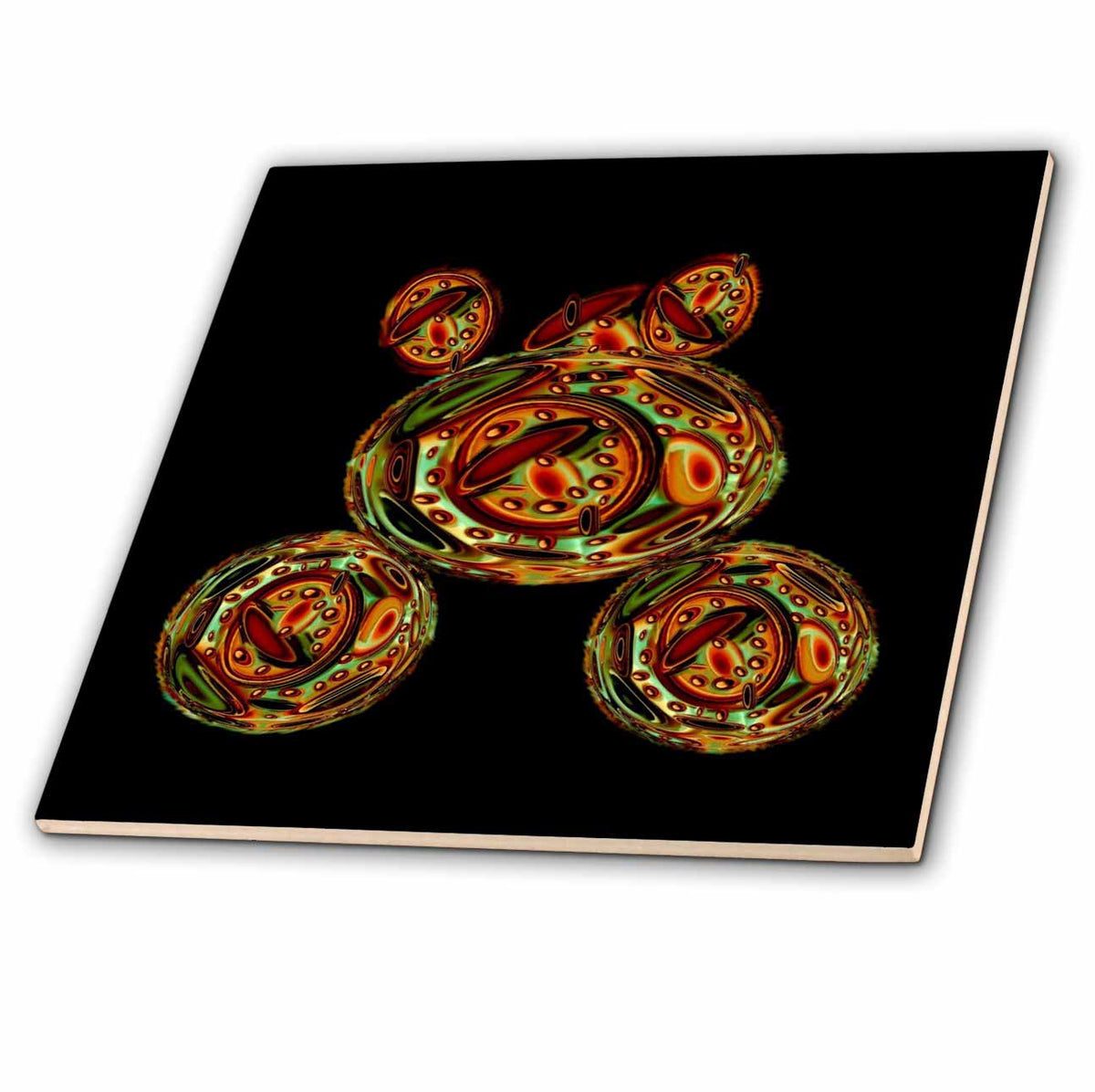 Steampunk military gold orange green tank floating in space on black ...