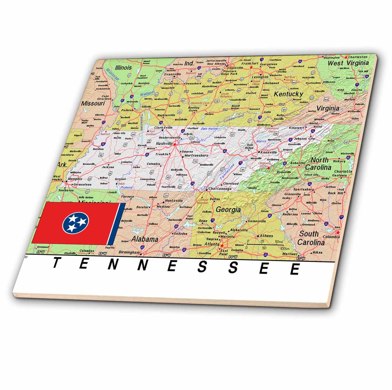 3dRose Lens Art by Florene - Topo Maps, Flags of States - Image of Ten