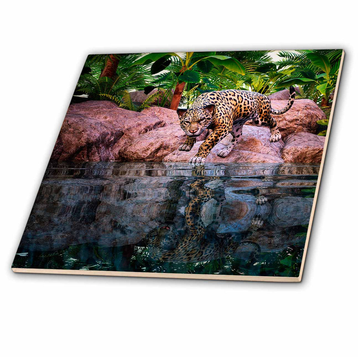 3dRose Boehm Graphics Animal - A South American Jaguar Fishing in a Sm